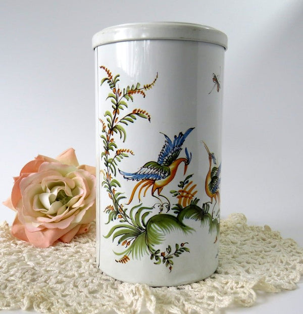 Bird & Butterfly Floral Round Tin by Massilly France, Lallier a Mousti ...